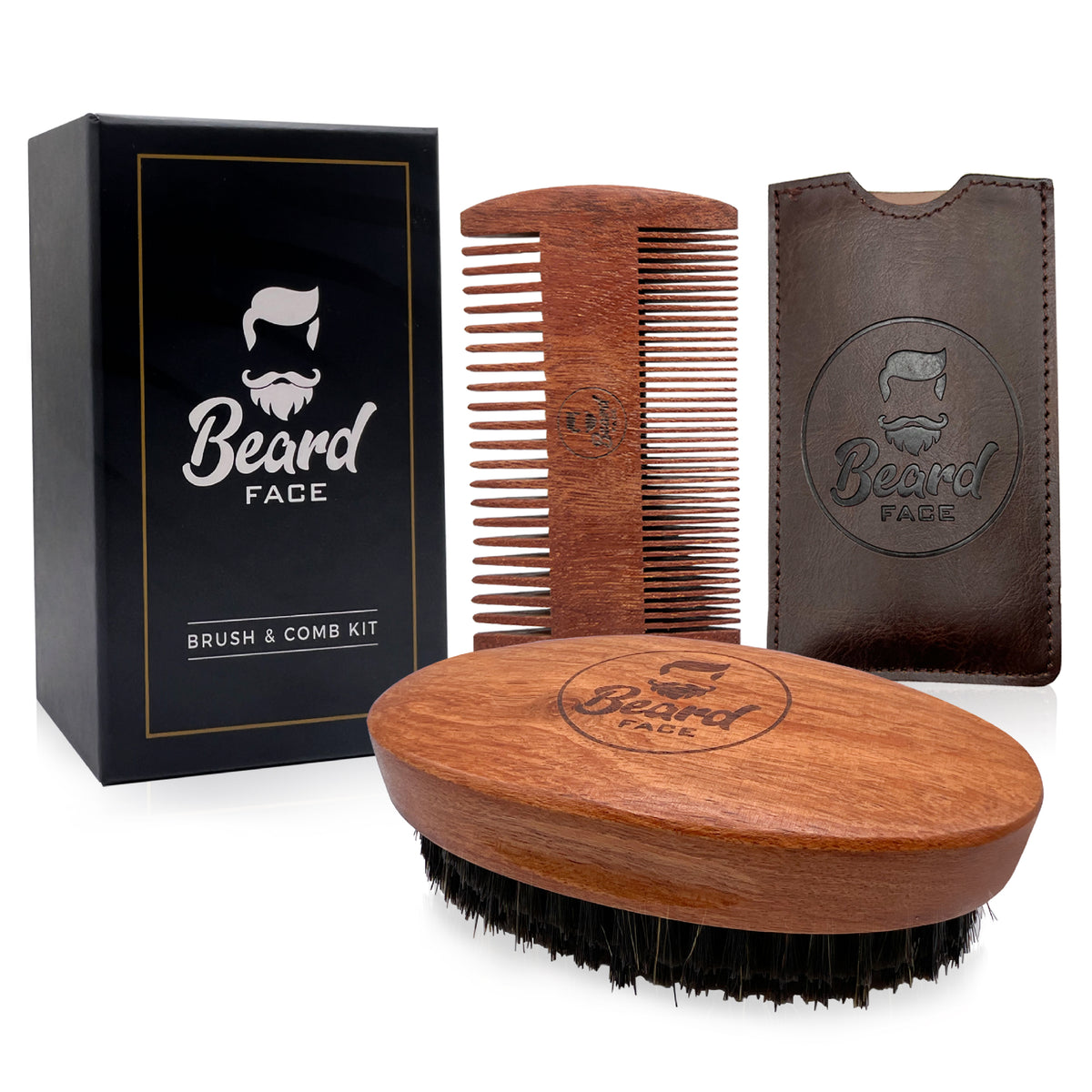 Beard Face Boar Bristle Beard Brush & Cherrywood Comb Kit - 100% Boar